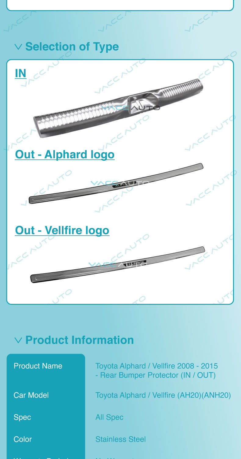 Toyota Alphard / Vellfire AH20 ANH20 Rear Bumper Protector (IN / OUT ...